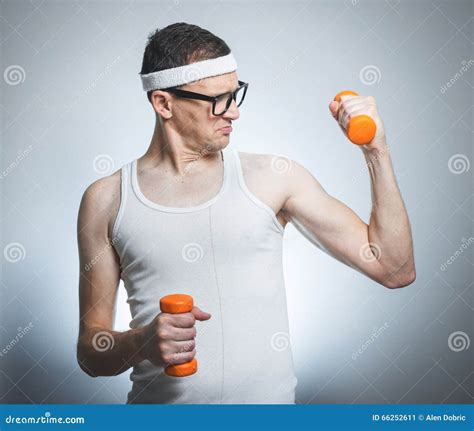 Nerd Lifting His Biceps Stock Image Image Of Lifting 66252611