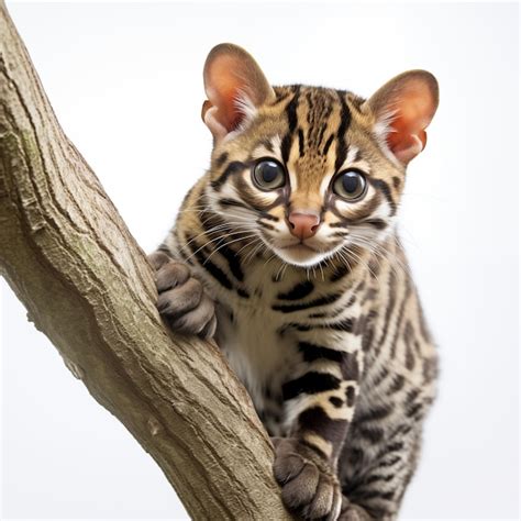 Adorable Ocelot Kitten Climbing Tree Branch Premium Ai Generated Image