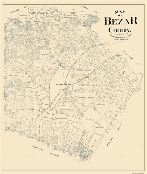 Historic County Map Bexar County Texas Rowe 1896 23 X 2725 Vi