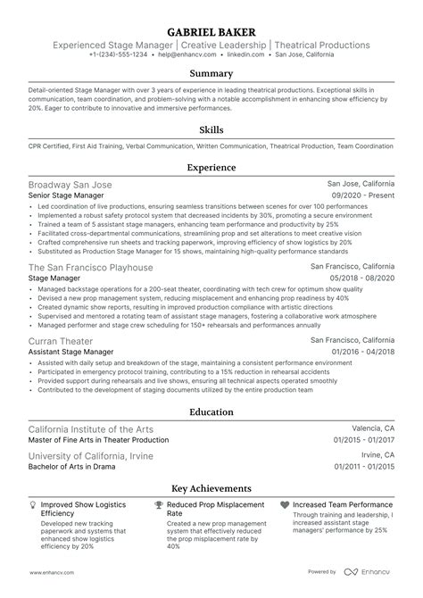 10 Stage Manager Resume Examples And Guide For 2026