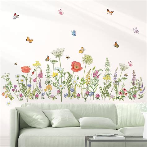 Runtoo Garden Flower Wall Art Decals Wildflower Floral