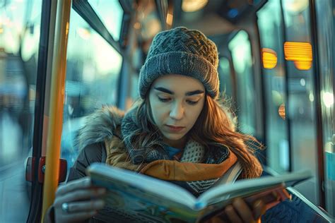 Female Passenger Reading And Travelling By Tram Premium Ai Generated