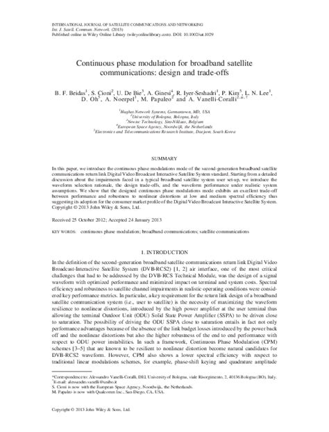 Pdf Continuous Phase Modulation For Broadband Satellite