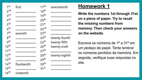 Ordinal Numbers 1 31 Worksheet
