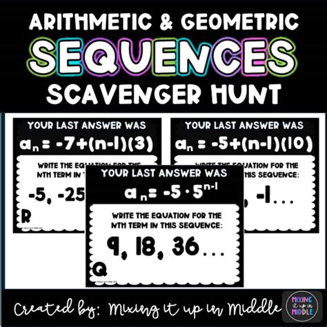 Arithmetic And Geometric Sequences Explicit Formula Scavenger Hunt Activity