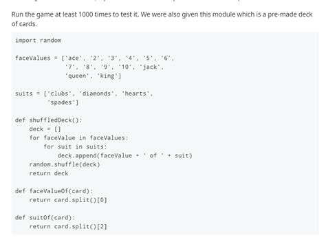 write a program called that plays the following card