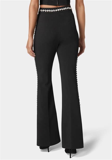 High Waist Rhinestone Trim Flared Pant Bebe