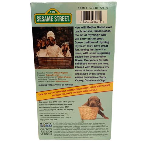 William Wegmans Mother Goose Vhs 1997 For Sale Online Ebay