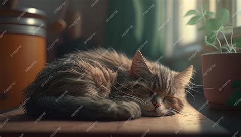 Premium Photo Sleeping Cat Digital Art Illustration Generative Ai