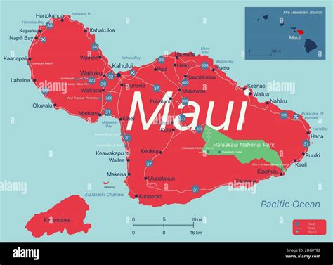 Maui Island Detailed Editable Map With With Cities And Towns