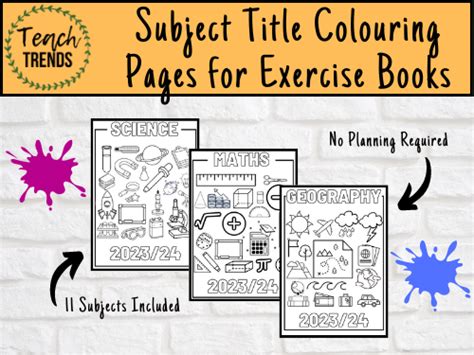 Subject Title Colouring Pages For Exercise Books 202324 Teaching