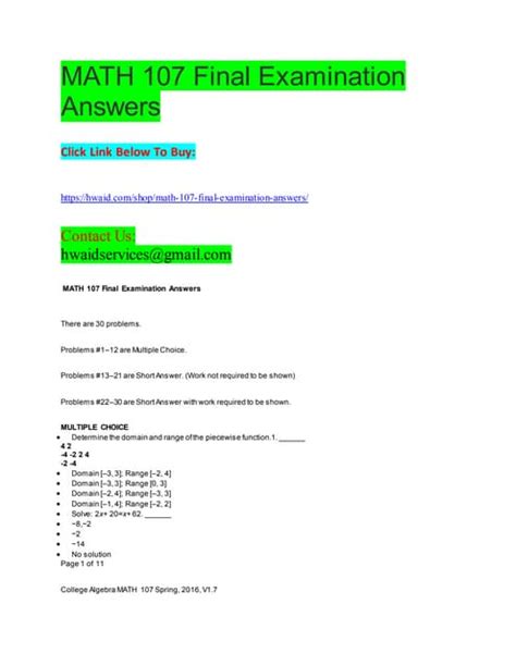 Math 107 Final Examination Answers Docx