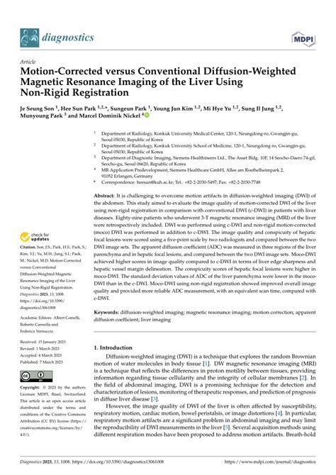 Pdf Motion Corrected Versus Conventional Diffusion Weighted Magnetic Resonance Imaging Of The