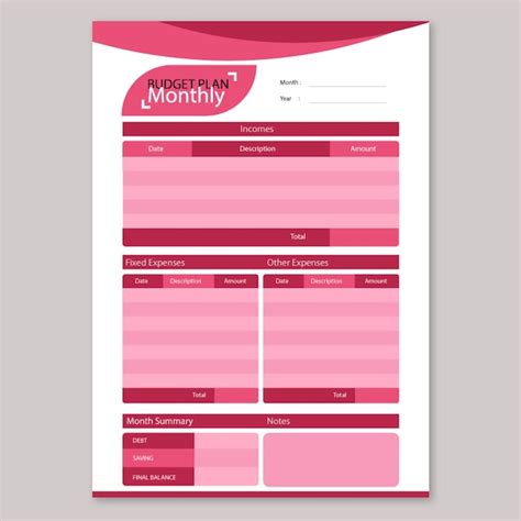 월간 예산 플래너 템플릿 프리미엄 벡터