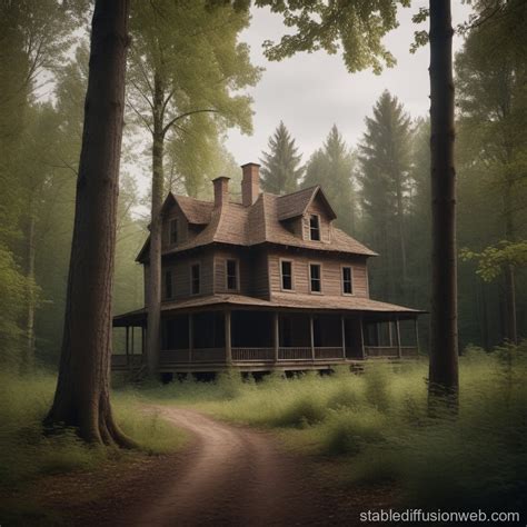 Big House In The Middle Of The Abandoned Woods Filled With Dead Trees