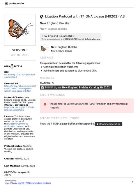 Pdf Ligation Protocol With T4 Dna Ligase M0202 V3