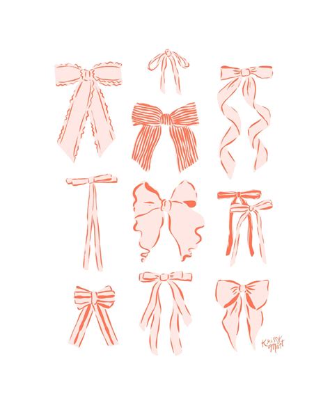 Bows Art Print Ribbon Bows Illustrated Bows Ballet Core Red Art Print
