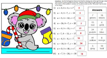 Digital Color By Number Pythagorean Theorem Holiday Koala TPT