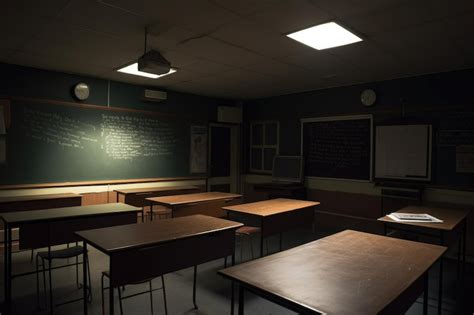 Premium Photo Empty Classroom With Lights Dimmed And Blackboard In The Foreground Created With Premium Photo Empty Classroom With Lights Dimmed And Blackboard In The Foreground Created With