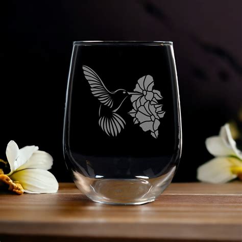 Hummingbird 17oz Stemless Wine Glass With Hibiscus Flower Deeply E Glass Island Designs