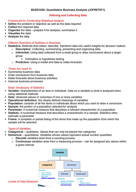 Buss1020 Quantitative Business Analysis Notes Buss1020 Quantitative