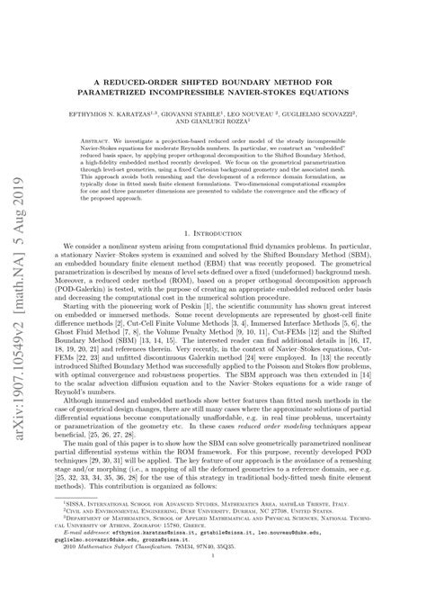 Pdf A Reduced Order Shifted Boundary Method For Parametrized Incompressible Navier Stokes
