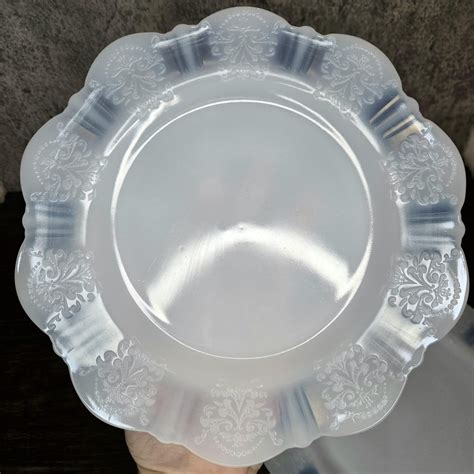Set Of 6 Vintage Macbeth Evans Glowing Clear And White Opalescent Embossed American Sweetheart