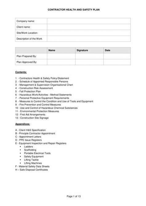 Site Specific Safety Plan Template Free