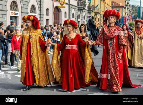 Historic Procession At Medieval Parade Traditional Part Of Celebrations During Annual White