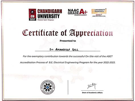 Dr Amandeep Gill On Linkedin Appreciation For Abet Task At Cu