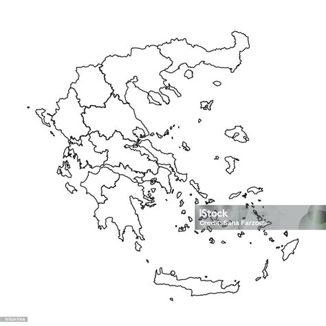 Outline Sketch Map Of Greece With States And Cities Stock Illustration
