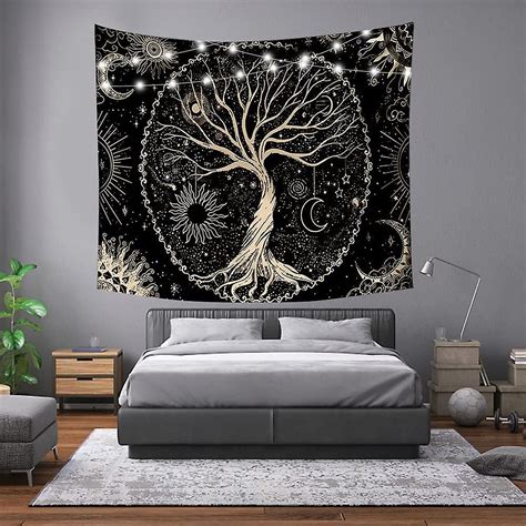 Tree Of Life Tapestryblack And Cream Tree Wall Hanging Bohemian Tree