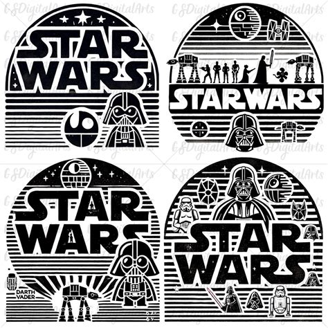 Star Wars Clipart Darth Vader And Logo Silhouettes Digital Download