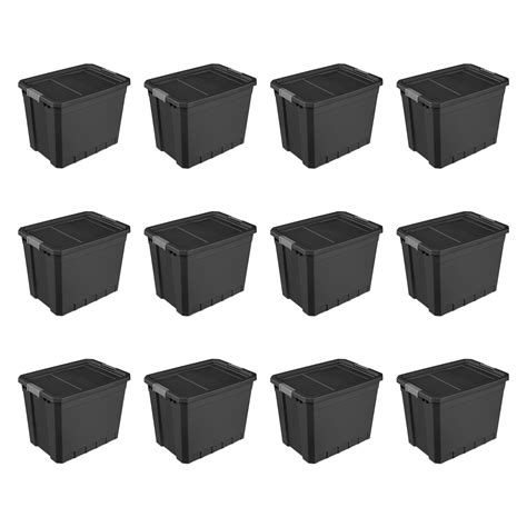 Sterilite Rugged Industrial Stackable Storage Tote W Lid Black
