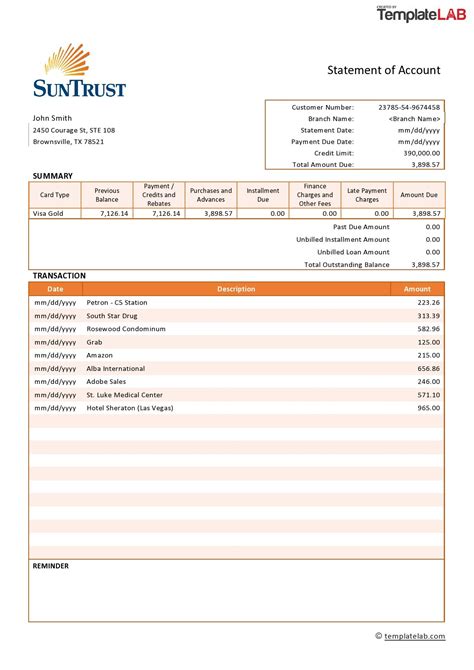 Editable Bank Statement Templates