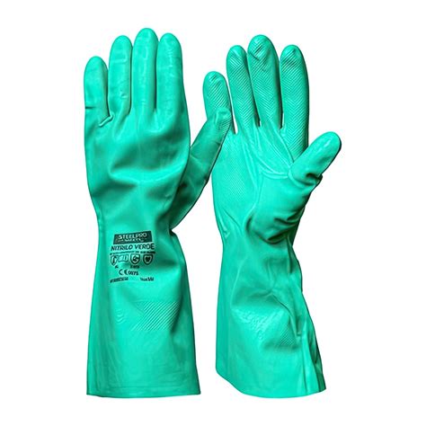 Guante Steelpro Nitrilo Verde Flocado Con Registro Isp Aike Seguridad