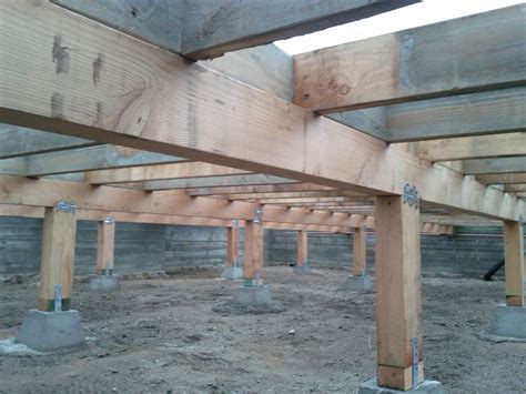 Timber Frame Construction Interior Of Unfinished Building With Wood