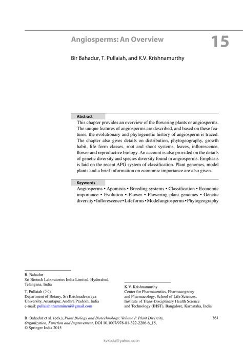 Pdf Angiosperms An Overview