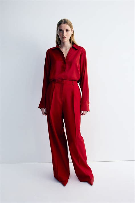 V Neck Blouse Red Ladies Handm Ph