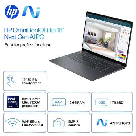 Hp Omnibook X Flip 2 In 1 Copilot Pc 16 2k Touch Screen Laptop Intel Core Ultra 7 256v 24
