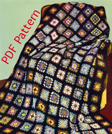 Granny Square Afghan Crochet Pattern Vintage 1960s Digital Download