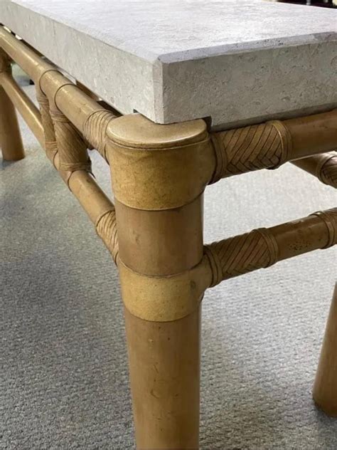 Vintage Huge Henredon Bamboo Console Table With Stone Top For Sale At