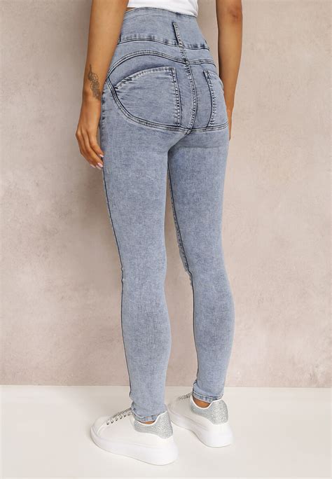 Jasnoniebieskie Jeansy Skinny High Waist O Fasonie Push Up W Gwiazdki