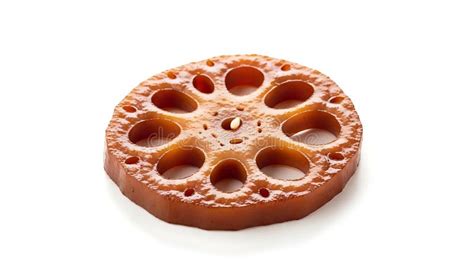 Close Up Of A Single Slice Of Lotus Root Showing Its Unique Pattern