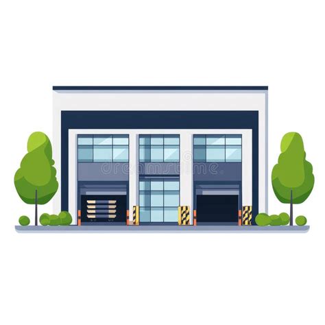 Modern Warehouse Building With Loading Docks And Green Landscaping