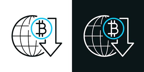 Bitcoin Rate Decrease Bicolor Line Icon On Black Or White Background