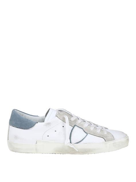 Philippe Model Prsx Low Sneakers In White And Denim Leather Prluvx32