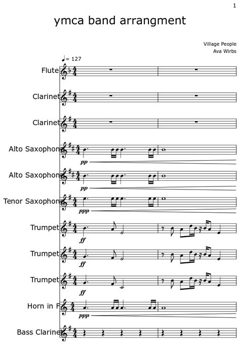 Ymca Band Arrangment Sheet Music For Flute Clarinet Alto Saxophone