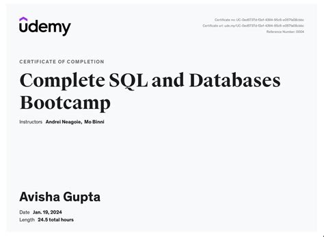 Avisha Gupta On Linkedin Sqldatabases Certificate Udemylearning Mysql