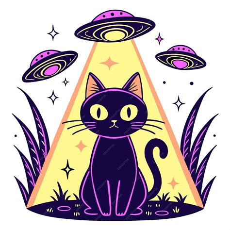 Alien Cat Abduction Premium Ai Generated Vector